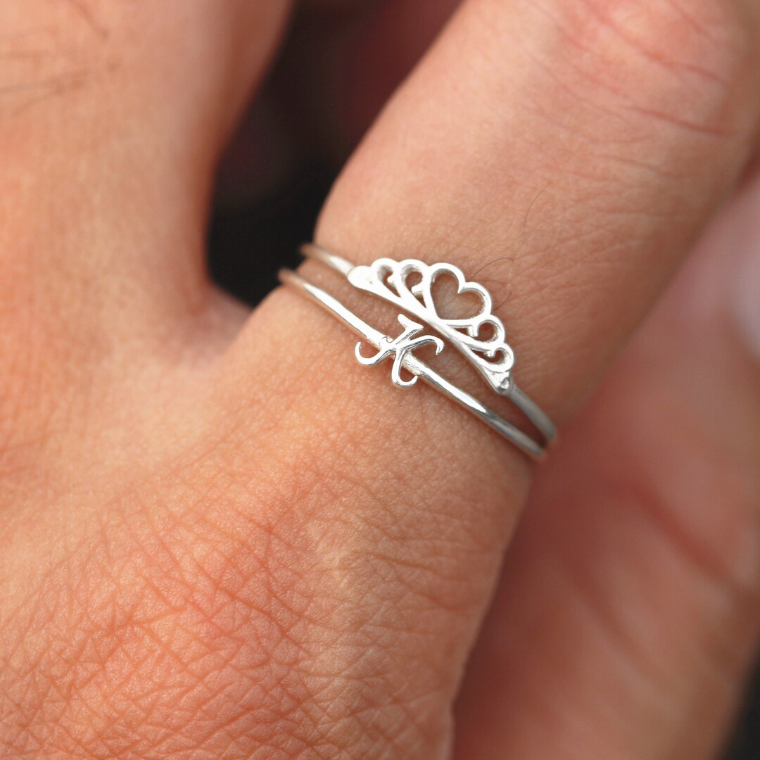 Set of 2, 925 Silver Custom Initial Ring,letter Ring,initial Jewelry ...