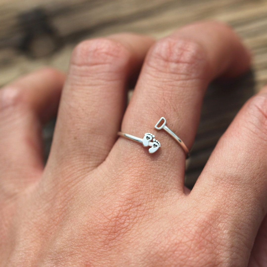 925 Silver Feet Ring,baby Feet Ring,initial Ring,ring Silver,new Mother ...