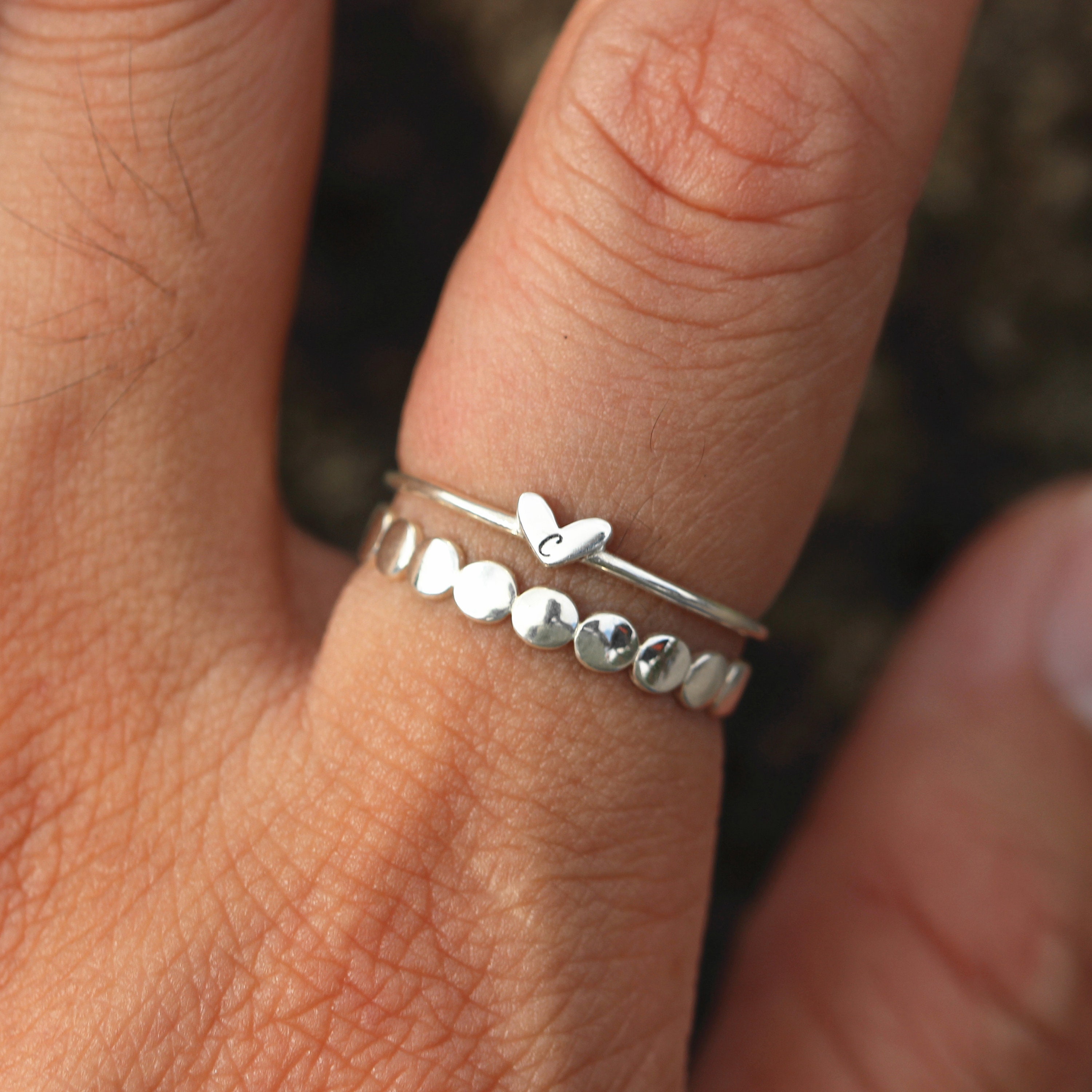 Conjunto de 2 925 anillo inicial personalizado de plata | Etsy