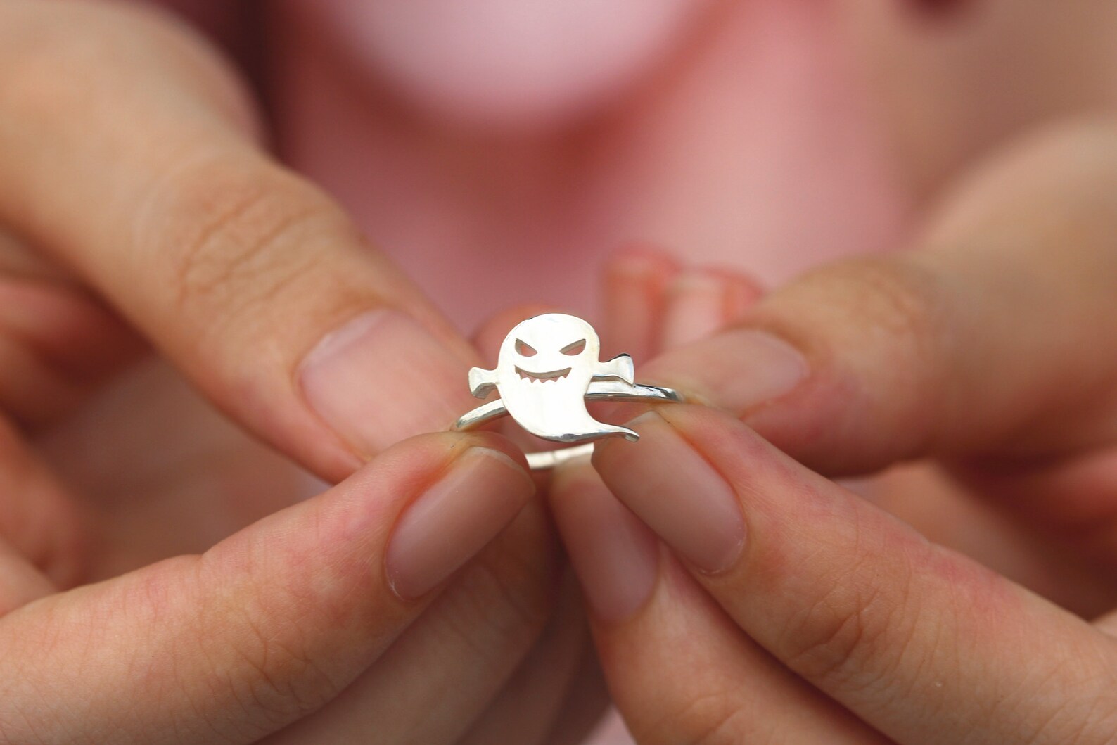 Sterling Silver Ghost Ring: Halloween Jewelry, Dainty Midi Ring - Etsy