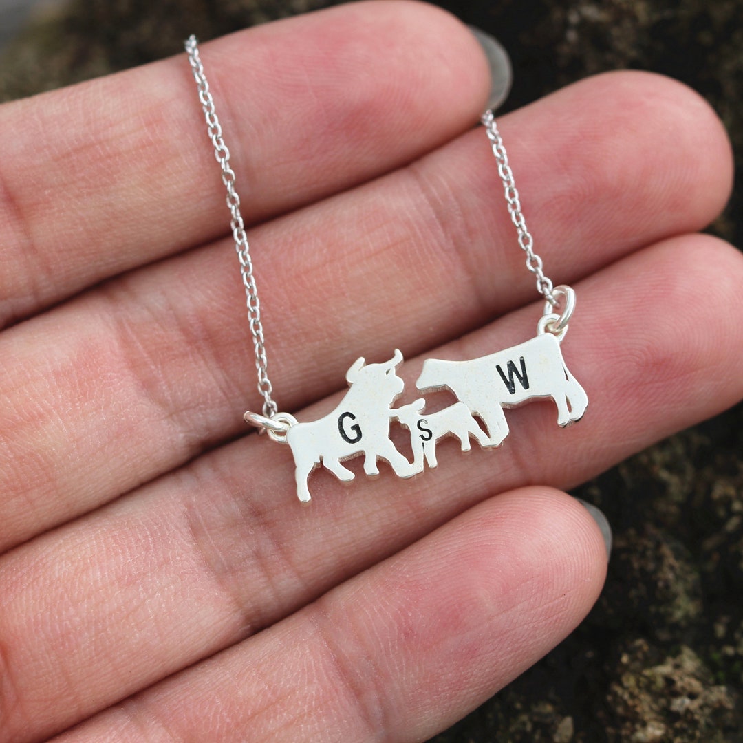 925 Silver Cow Family Necklace: Custom Bull and Calf Jewelry - Etsy