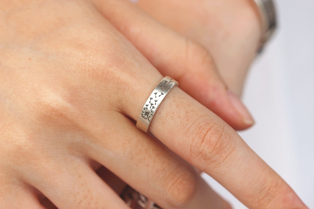 Dandelion Ring,silver Band Ring,dandelion Seeds Ring,dainty Ring,silver ...