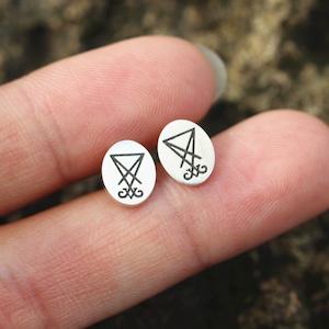 Silver Lucifer Sigil Earrings,seal of Satan Stud Earrings,satanic ...