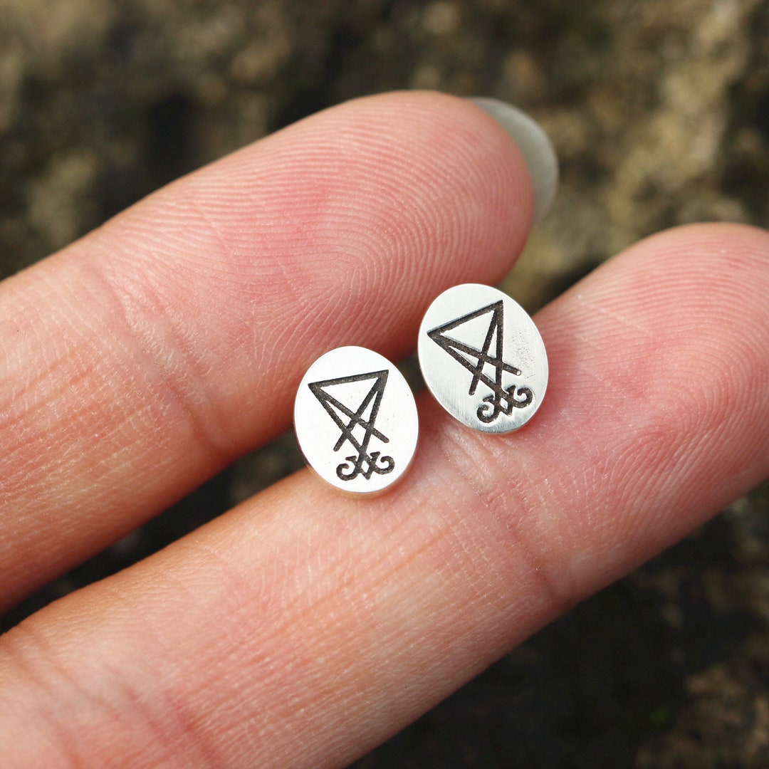 Silver Lucifer Sigil Earrings,seal of Satan Stud Earrings,satanic ...