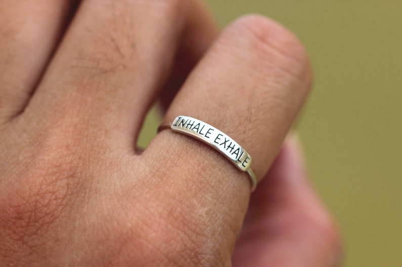 INHALE EXHALE Ring,sterling Silver Bar Ring,yogi Inspired Jewelry - Etsy