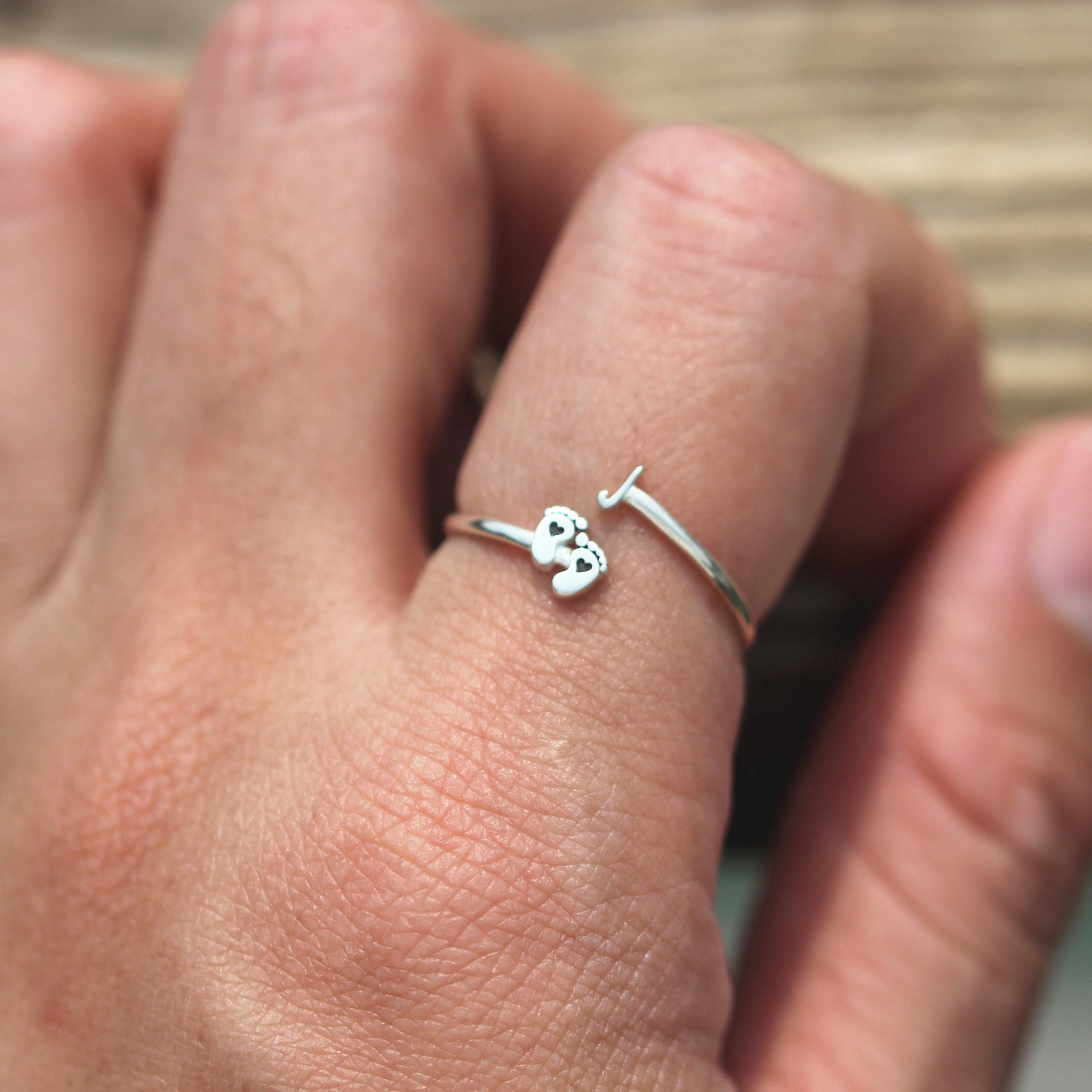 925 Silver Feet Ringbaby Feet Ringinitial Ringring | Etsy