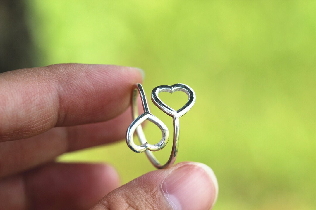 925 Silver Double Heart Ring. Sterling Silver Open Heart Love Ring ...