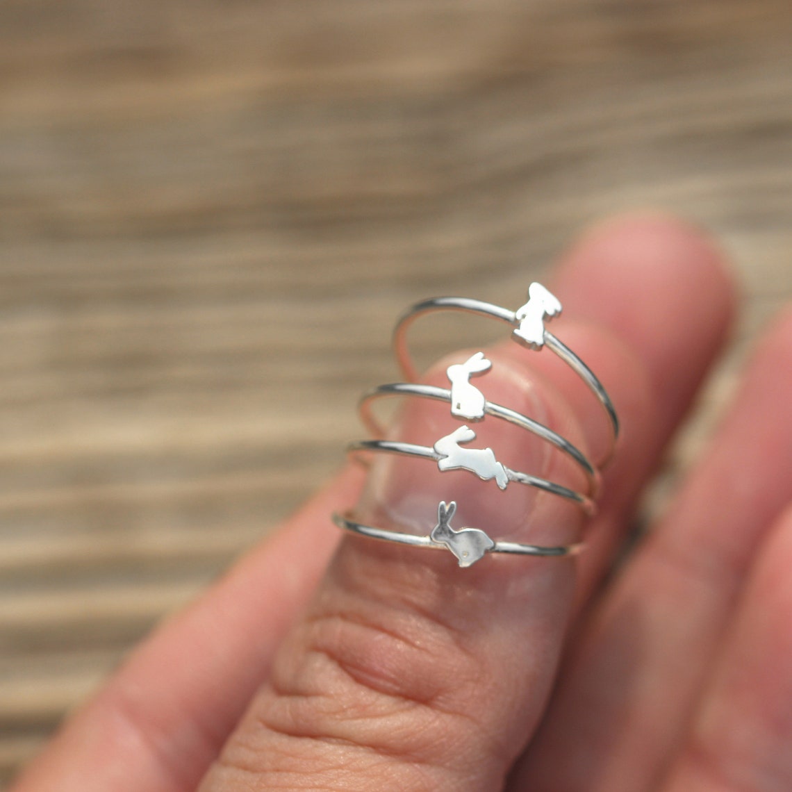 Set of 4 925 Silver Bunny Rabbit Ringfamily Pet | Etsy