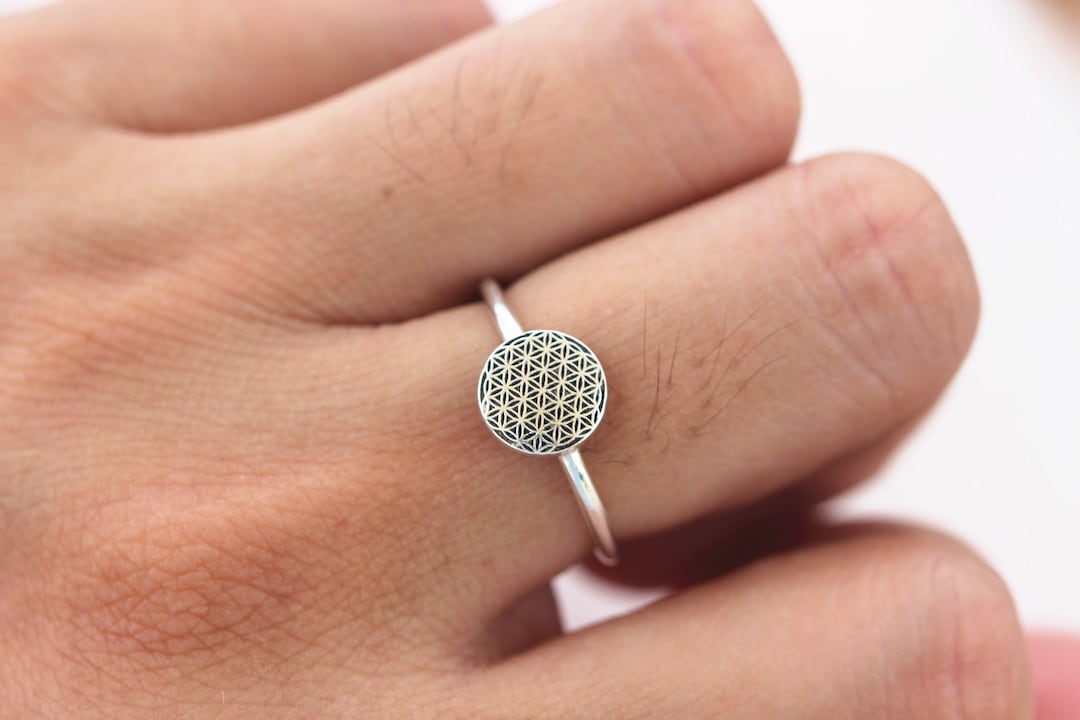 Flower of Life Ring: Sterling Silver Sacred Geometry Mandala - Etsy