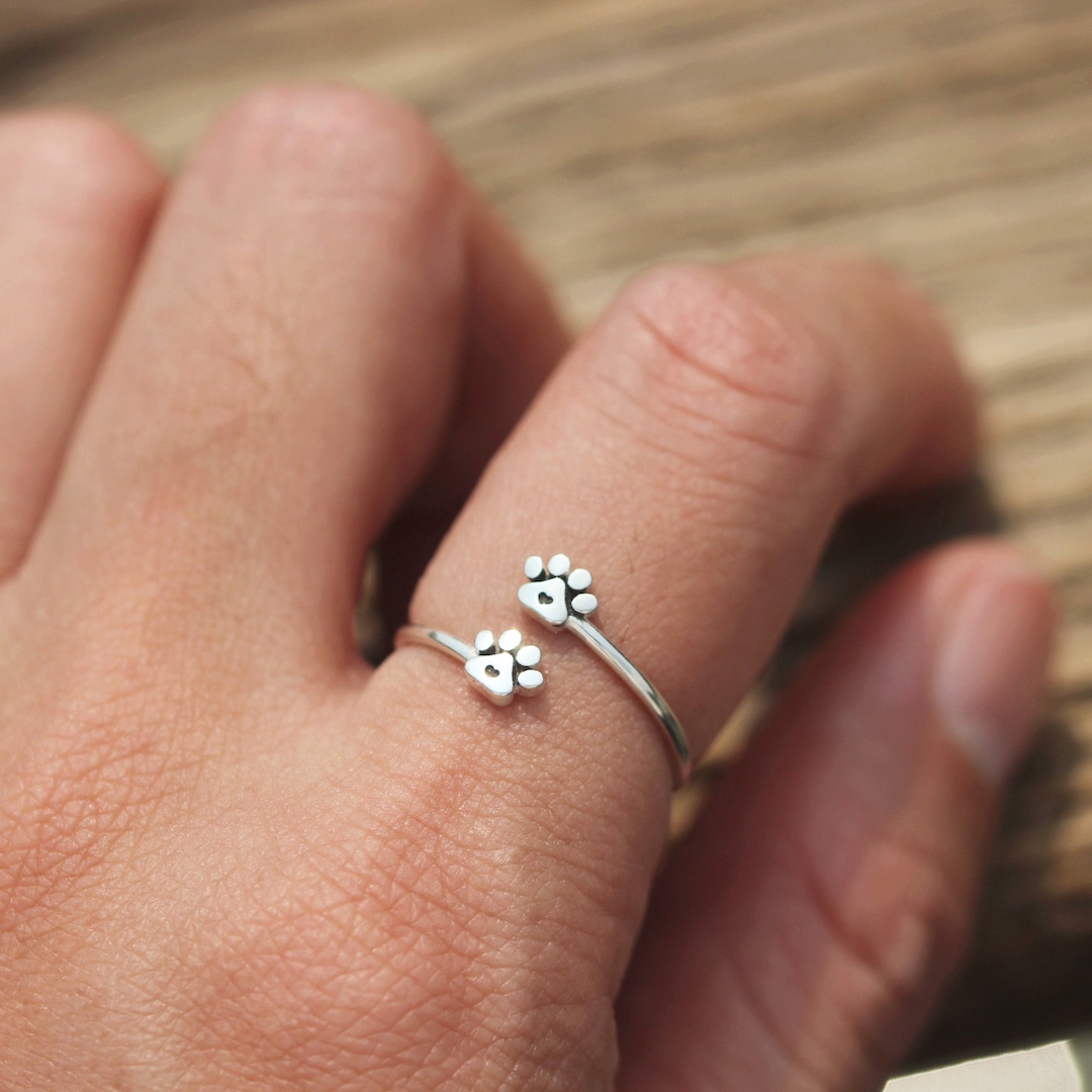 925 Silver Paw Ring,dog Paw Ring,silver Heart Ring,cat Paw Ring,family ...