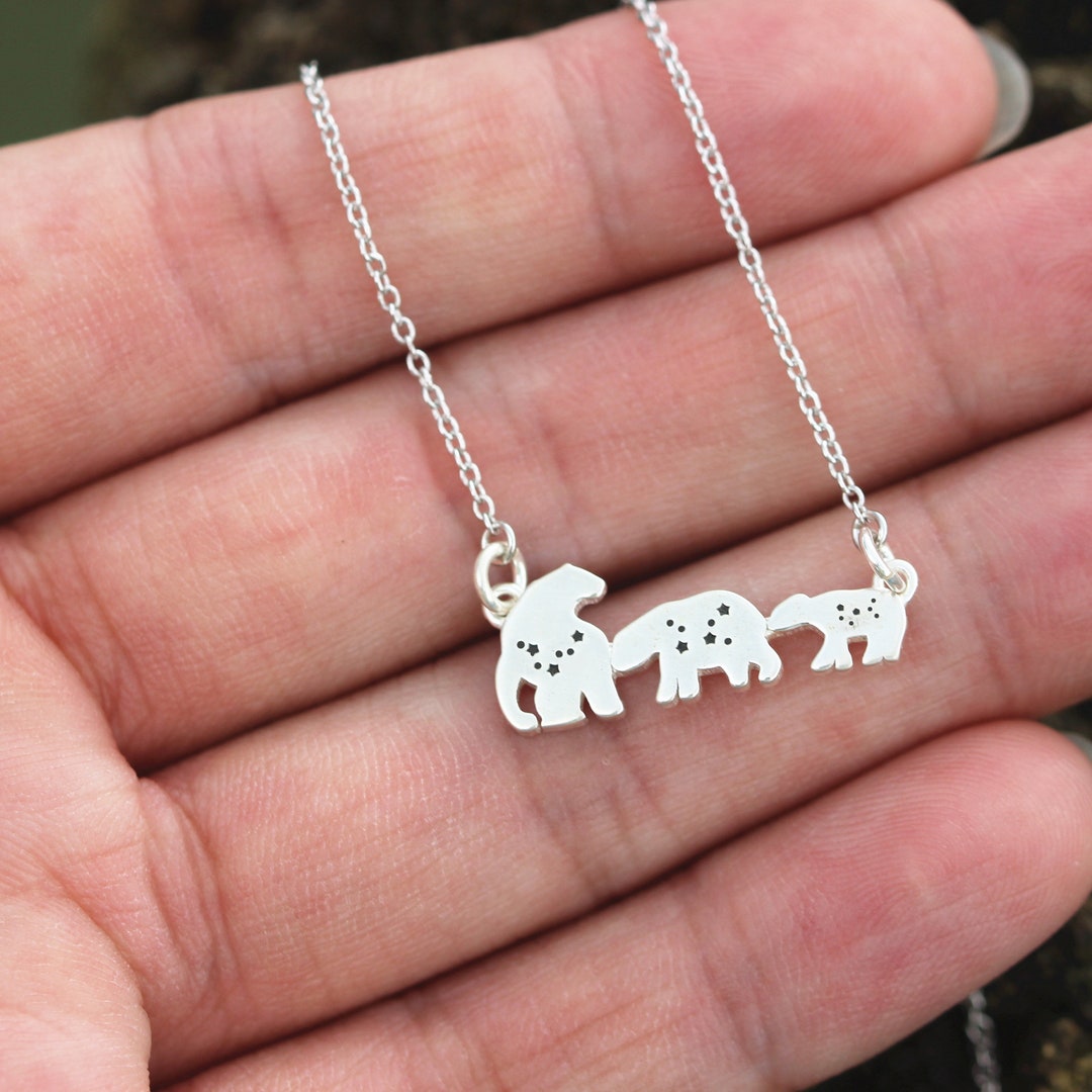 925 collar de la familia de la perla de la plata, collar del oso bebé ...