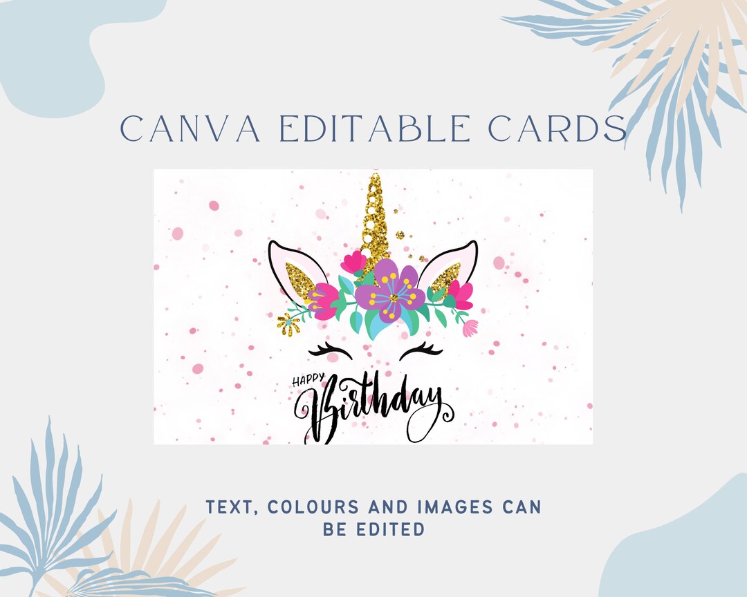 Editable Unicorn Birthday Card Instant Download Girl Birthday Card ...