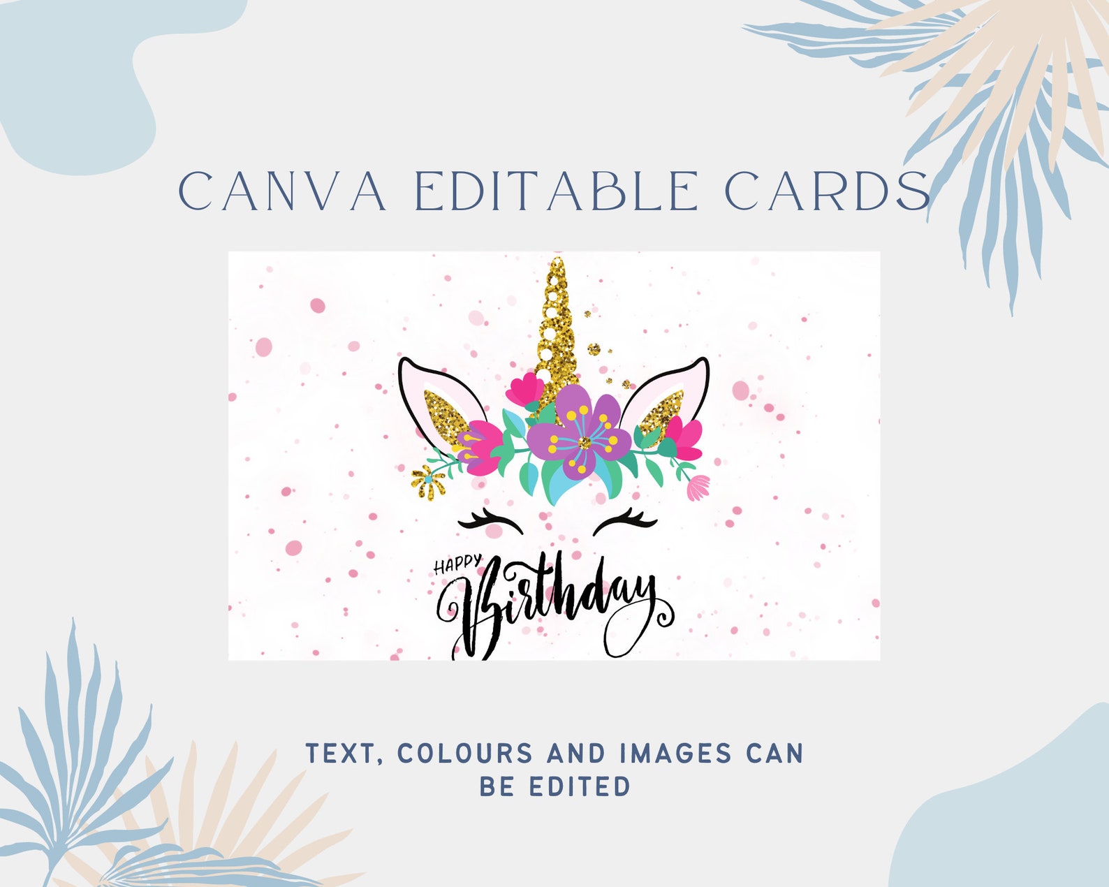 Editable Unicorn Birthday Card Instant Download Girl Birthday Card ...