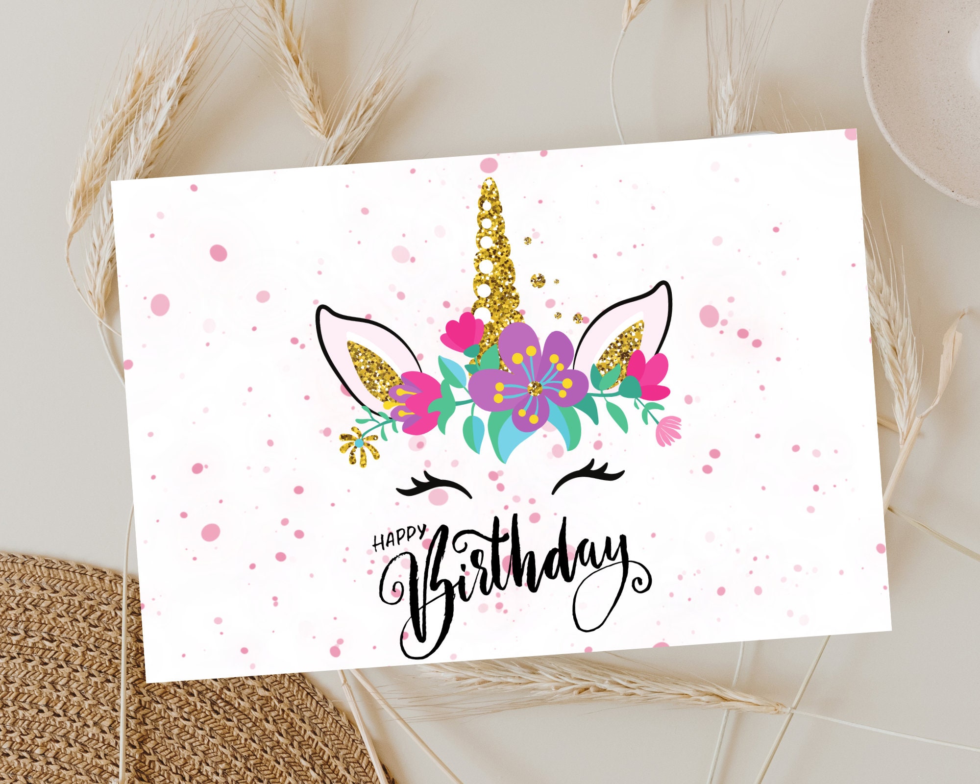 Editable Unicorn Birthday Card Instant Download Girl Birthday Card ...