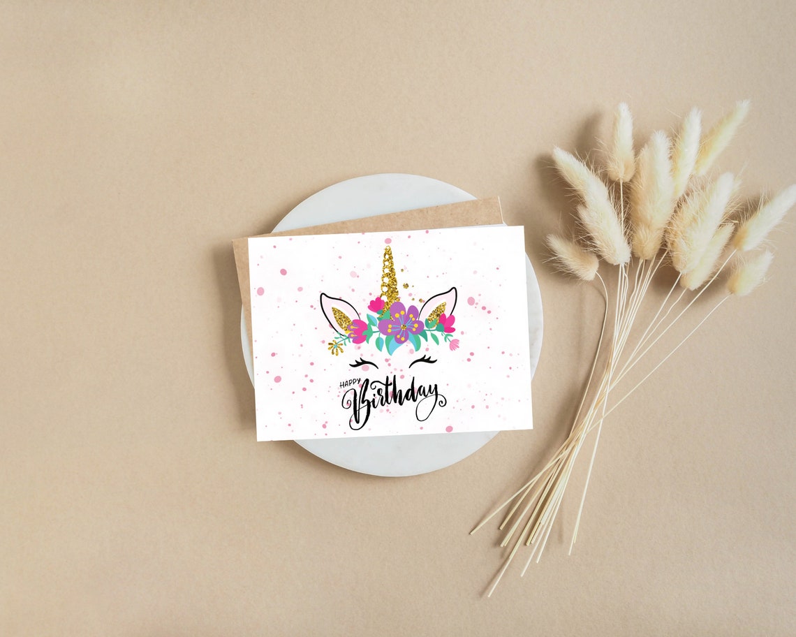 Editable Unicorn Birthday Card Instant Download Girl Birthday Card ...