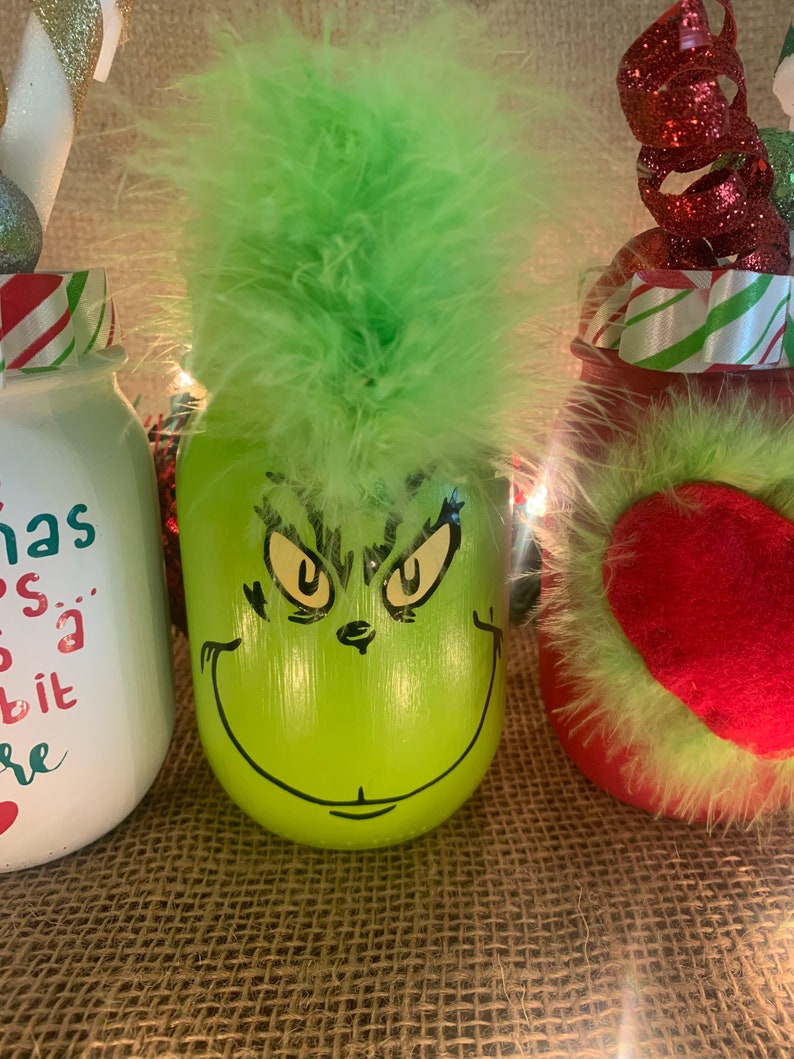 Handcrafted Grinch Mason Jar Set, Christmas Centerpiece - Etsy
