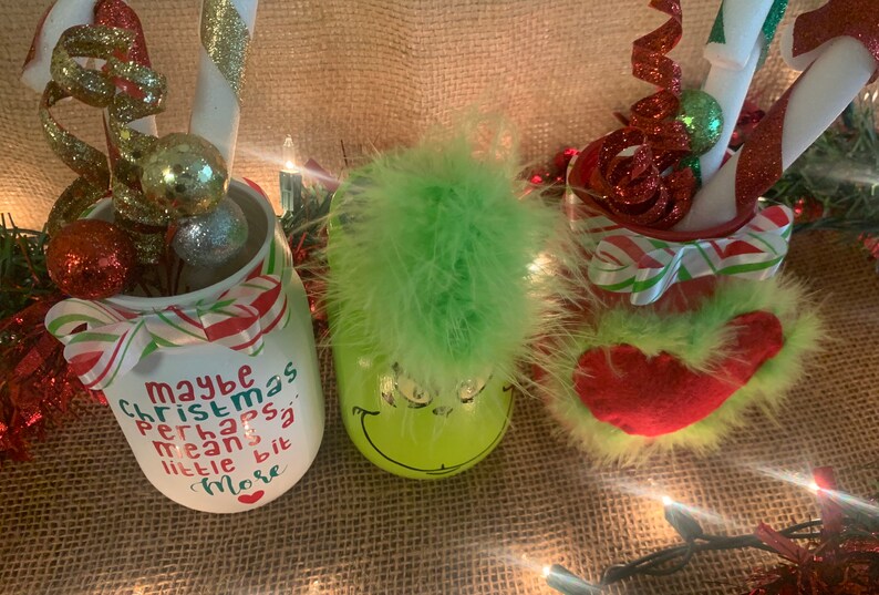 Handcrafted Grinch Mason Jar Set, Christmas Centerpiece - Etsy