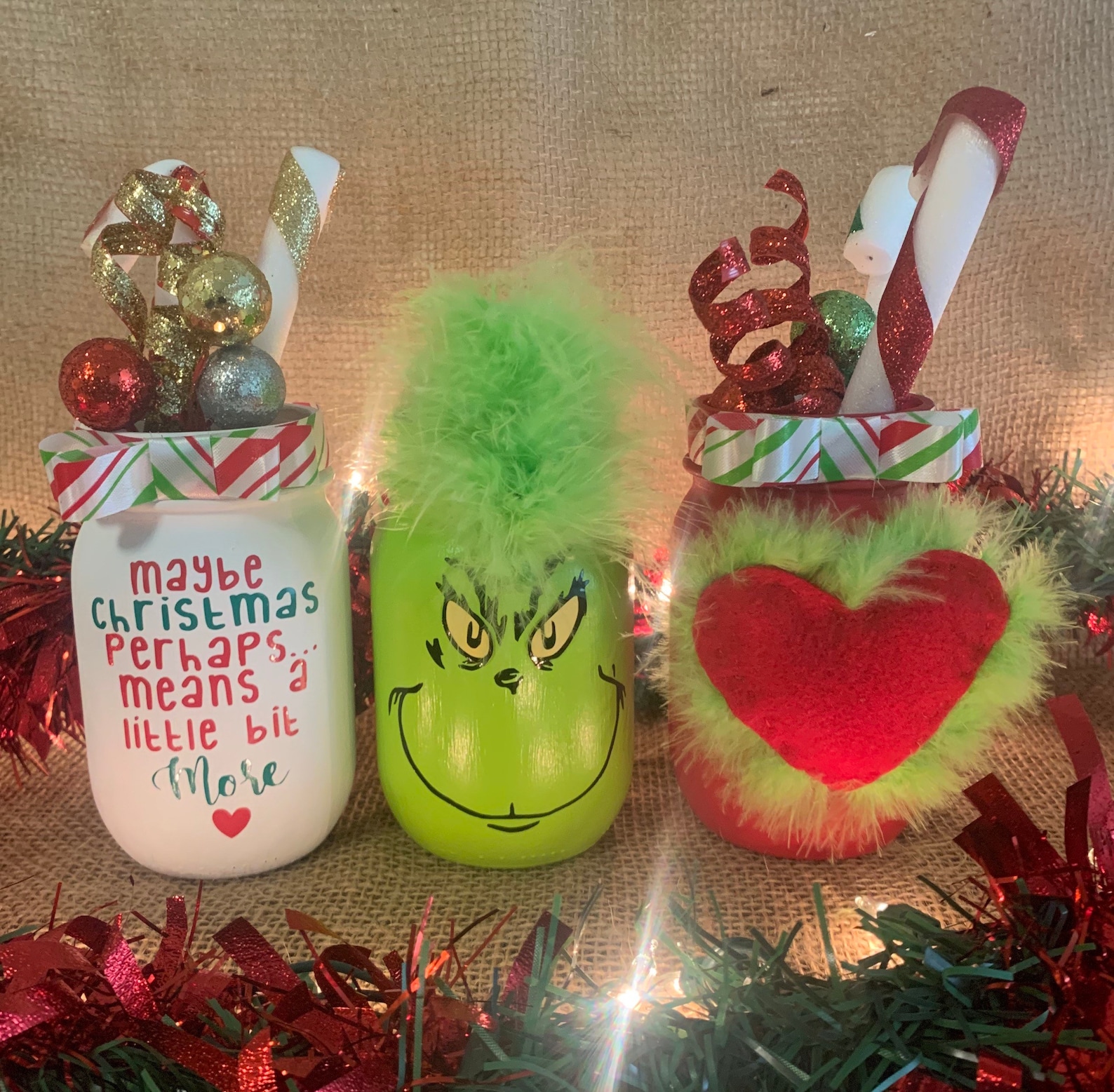 Handcrafted Grinch Mason Jar Set, Christmas Centerpiece - Etsy