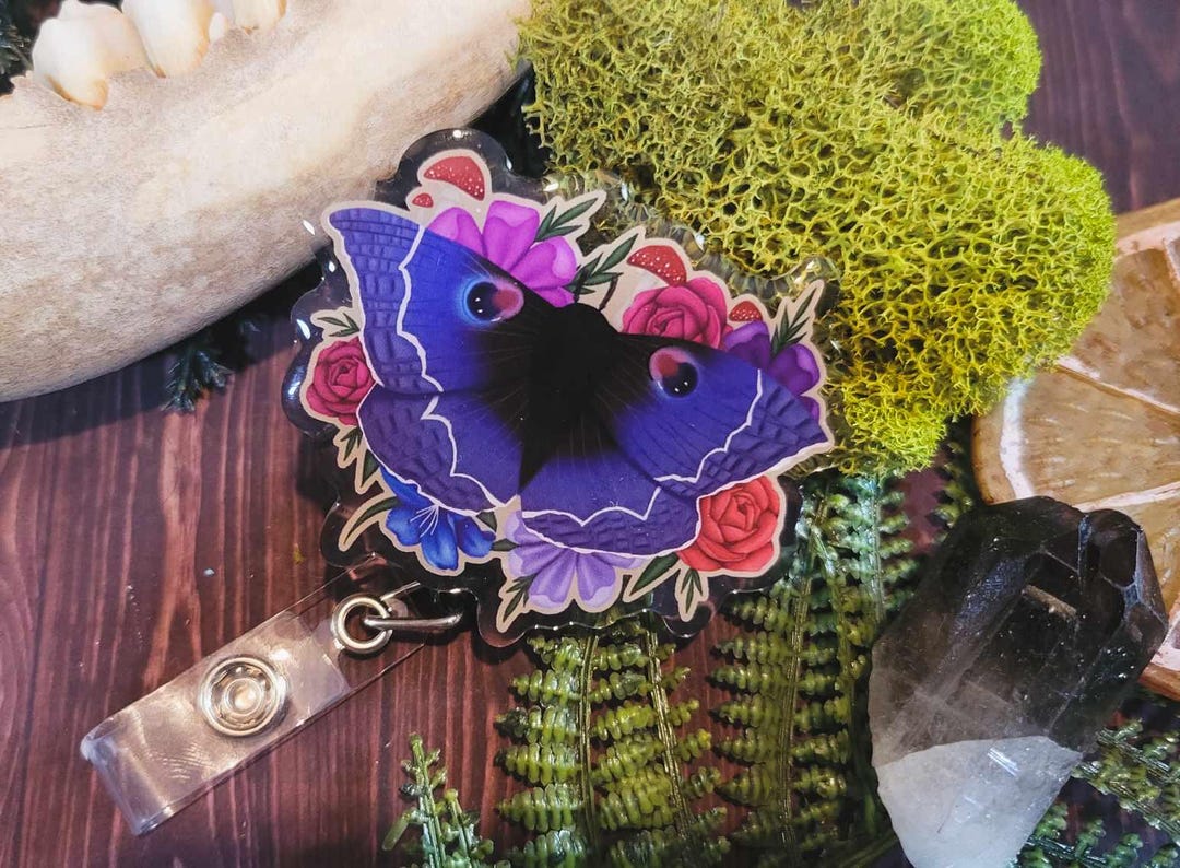 BADGE REEL: Blue Moth Badge Reel | Moth Badge Reel | Witchy Badge Reel ...