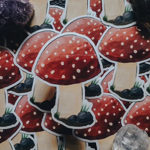 Mushroom Vinyl Sticker Waterproof Sticker Cottagecore - Etsy