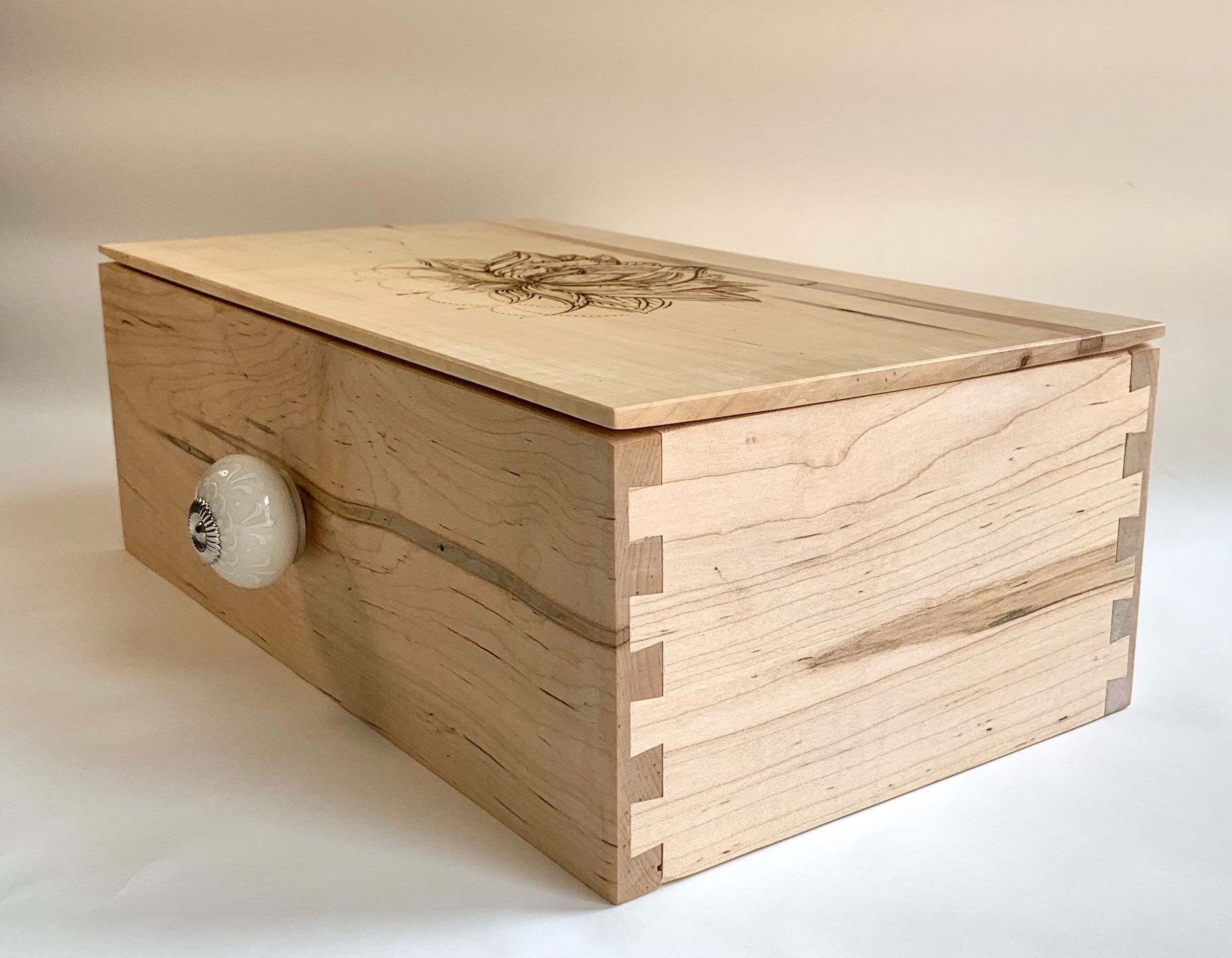 Lotus Flower and Crystals Engraved Wooden Keepsake Gift Box - Etsy