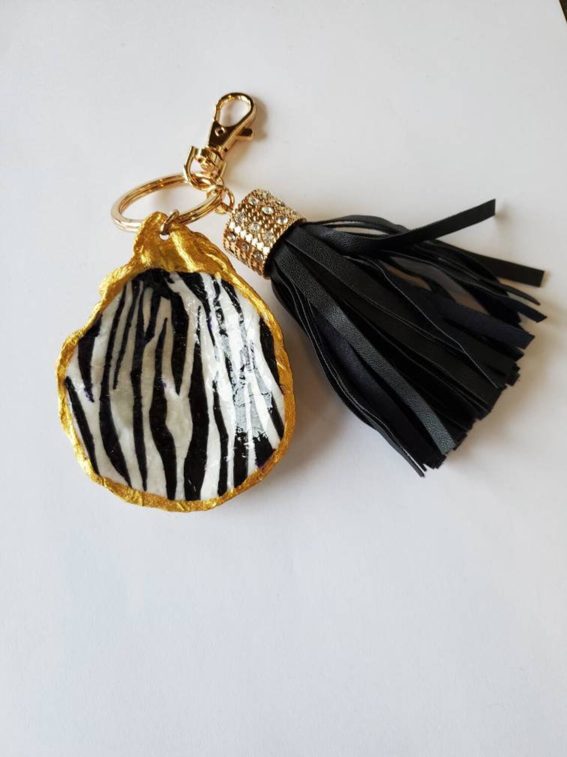 Oyster Shell Key Ring Zebra - Etsy Canada