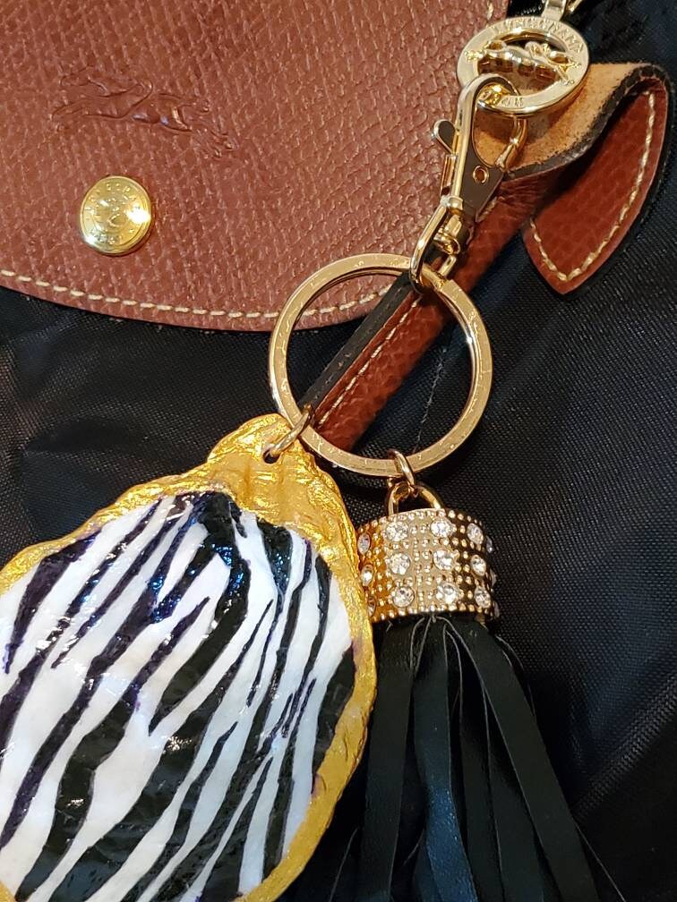 Oyster Shell Key Ring Zebra | Etsy