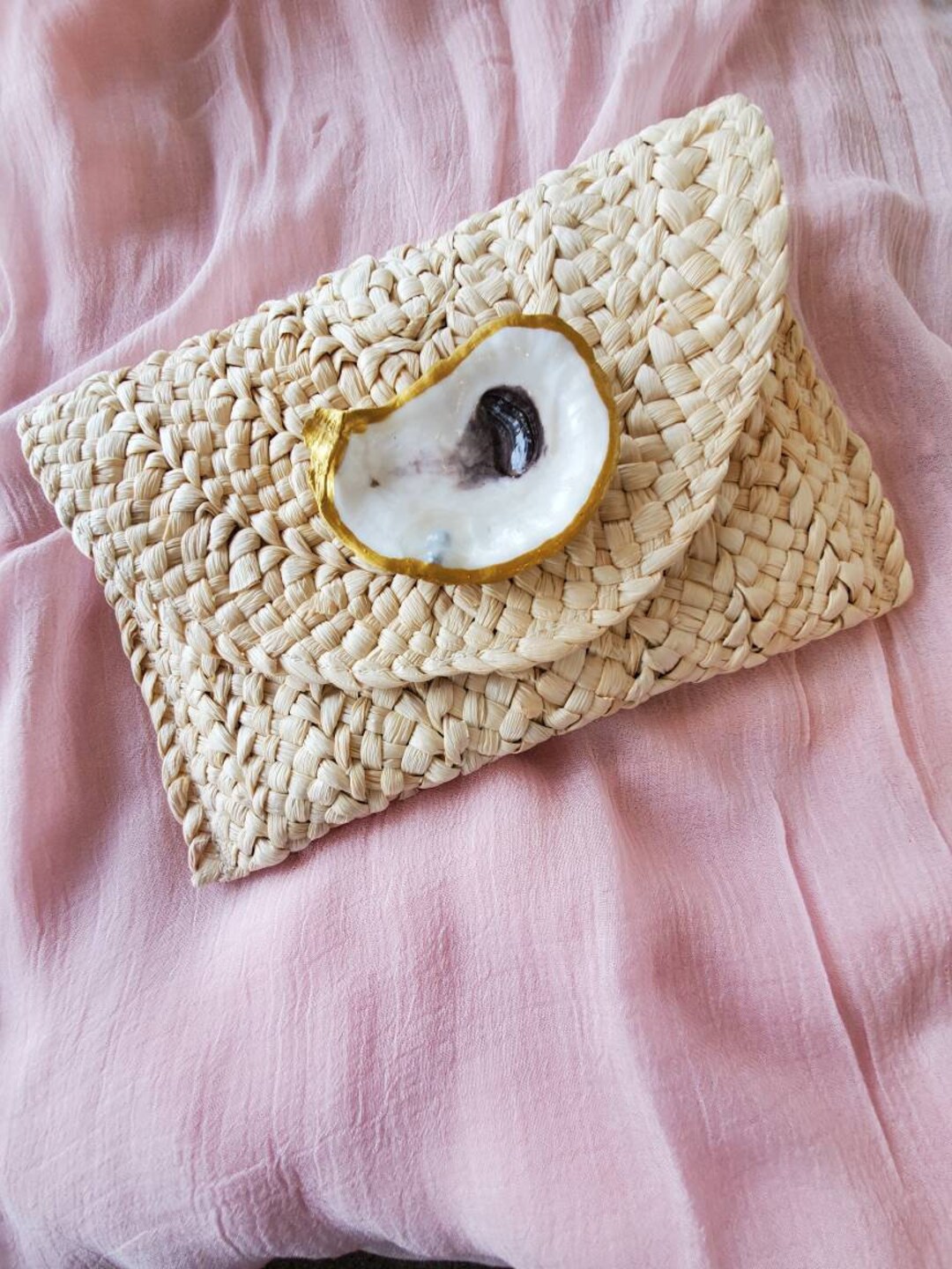 Oyster Shell Purse Rattan/straw Woven Clutch - Etsy