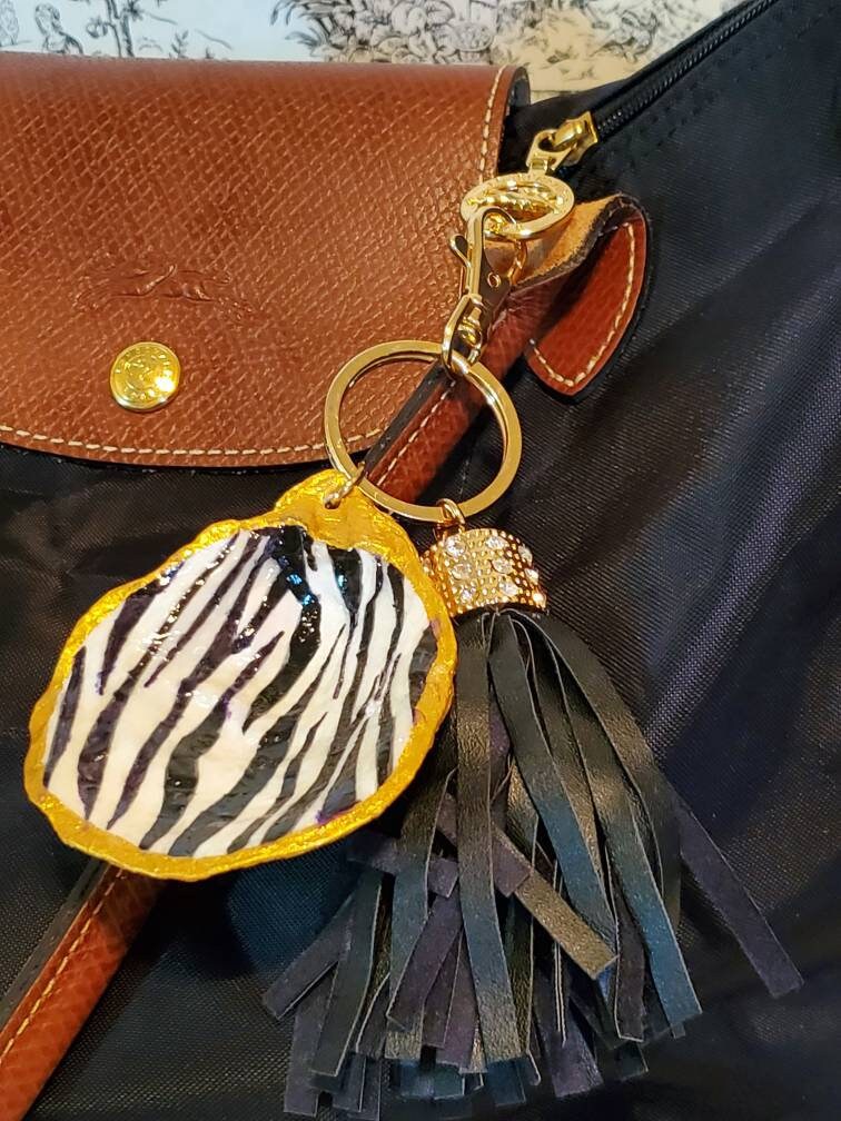 Oyster Shell Key Ring Zebra | Etsy