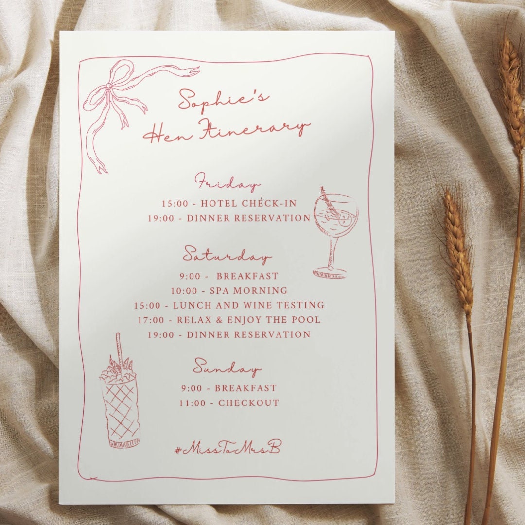 Custom Bow Hen Party Itinerary: UK Made - Etsy