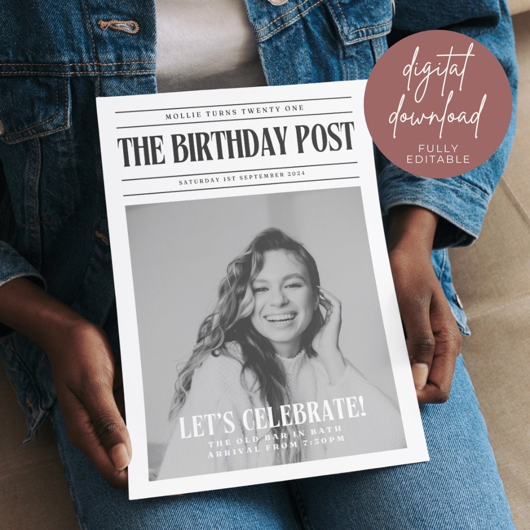 Digital Birthday Newspaper Invite Template | Digital Birthday Newspaper ...
