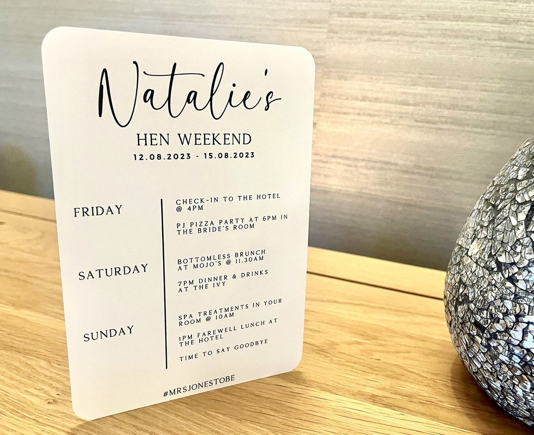 Custom Hen Weekend Itinerary: UK Made, 5x7 Card - Etsy UK