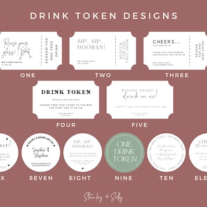 Drink Tokens Perfect for a Wedding or Party 11 Designs Choice of Colour ...
