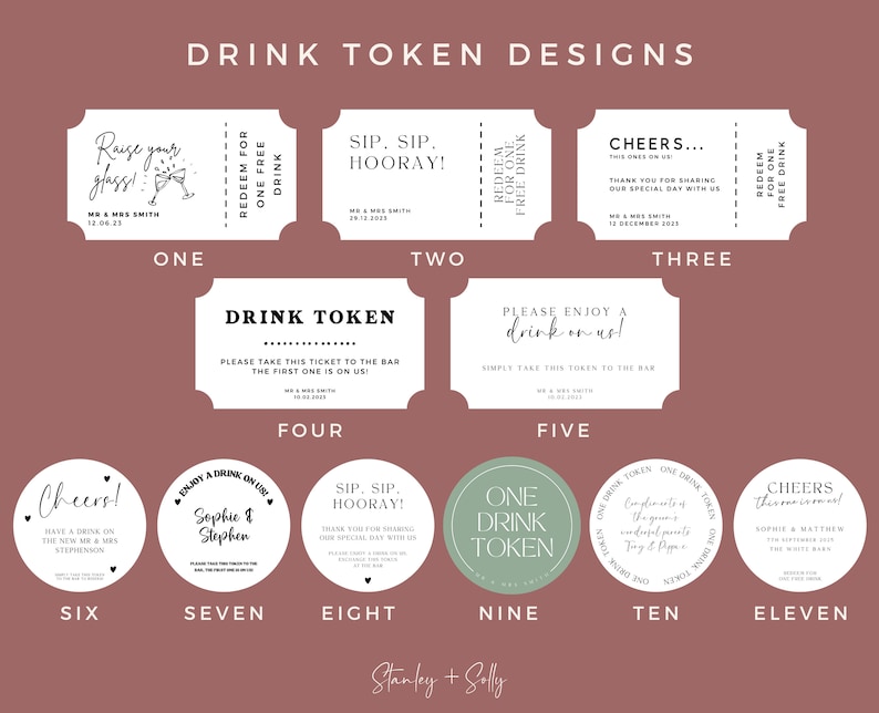 Personalised Wedding Drink Tokens: Choice of Color & Shape - Etsy