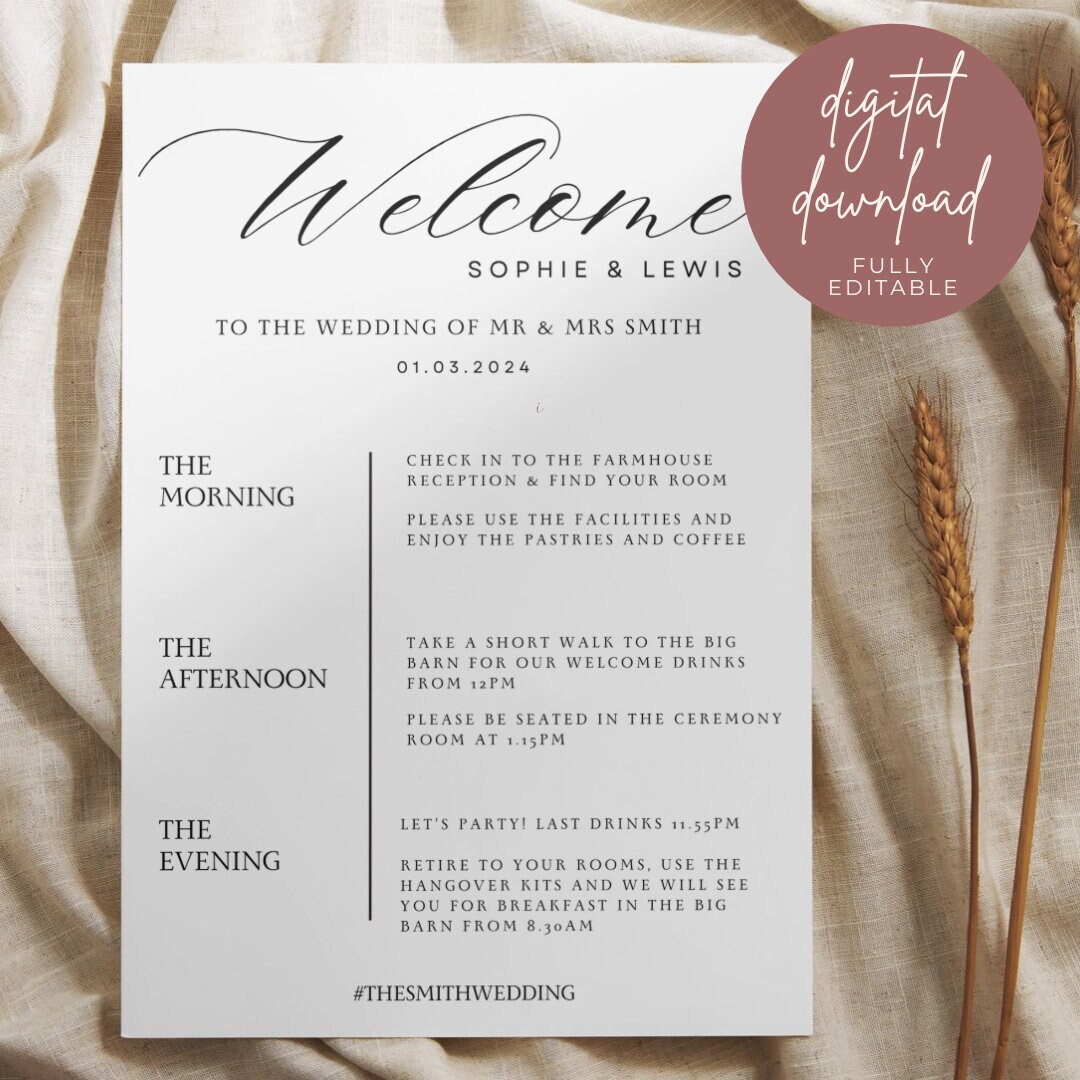 Editable Wedding Welcome Card With Itinerary (digital Download) - Etsy
