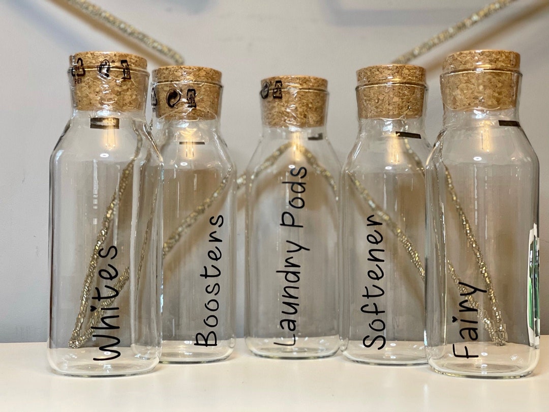 Personalised Laundry Storage Bottle | 1L & 500ML Glass Bottle With Cork ...