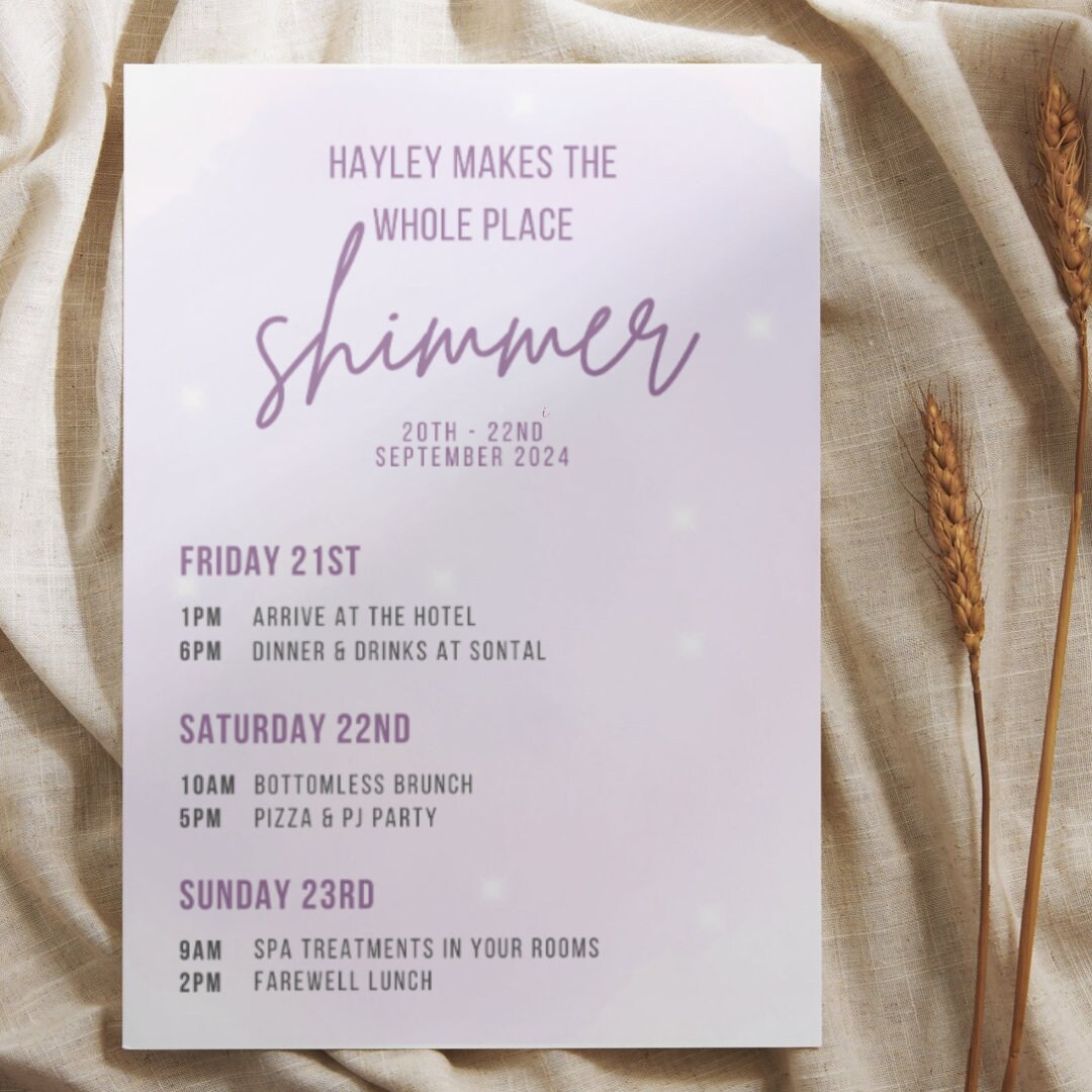 Taylor Swift Inspired Shimmer Hen Itinerary Bridal Era Hen Weekend ...