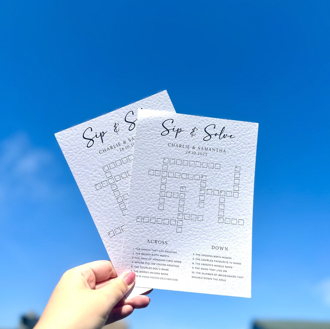 Sip & Solve Wedding Table Cards | Wedding Activity Pack | Wedding Games ...