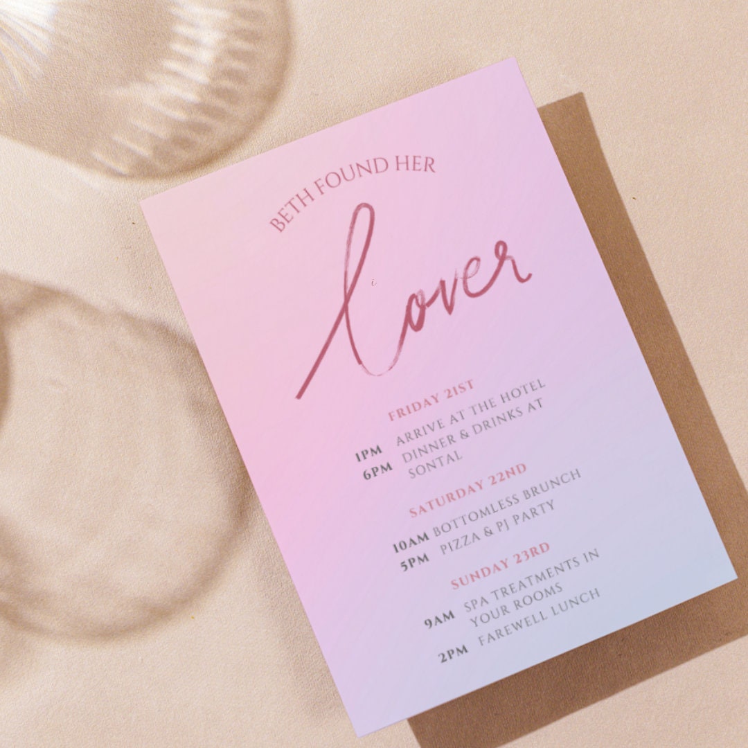 Taylor Swift Inspired Lover Hen Itinerary Bridal Era Hen Weekend ...