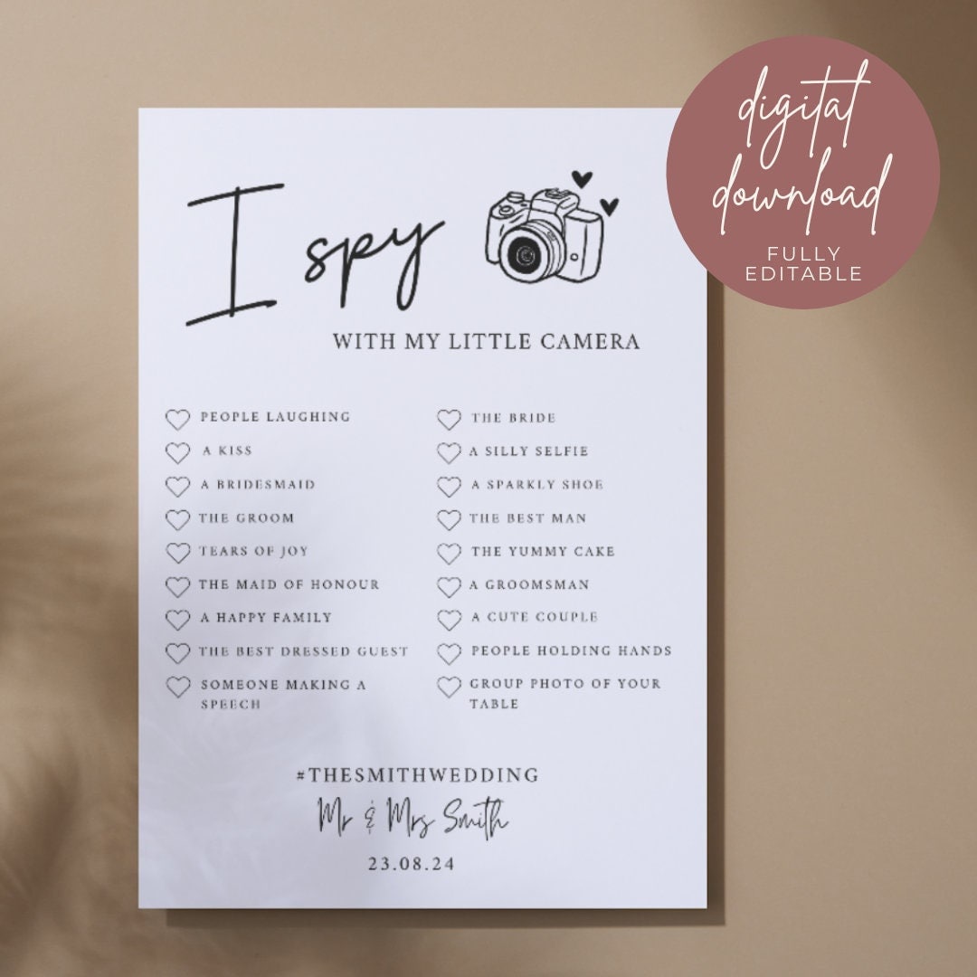 Digital I Spy Card Template | Wedding Table Digital Print 5x7 | Fully ...