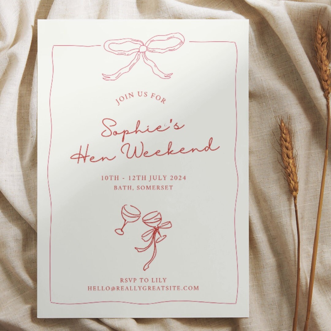 Custom Hen Invite - Bow Theme | She Tied the Knot | Hen Weekend ...