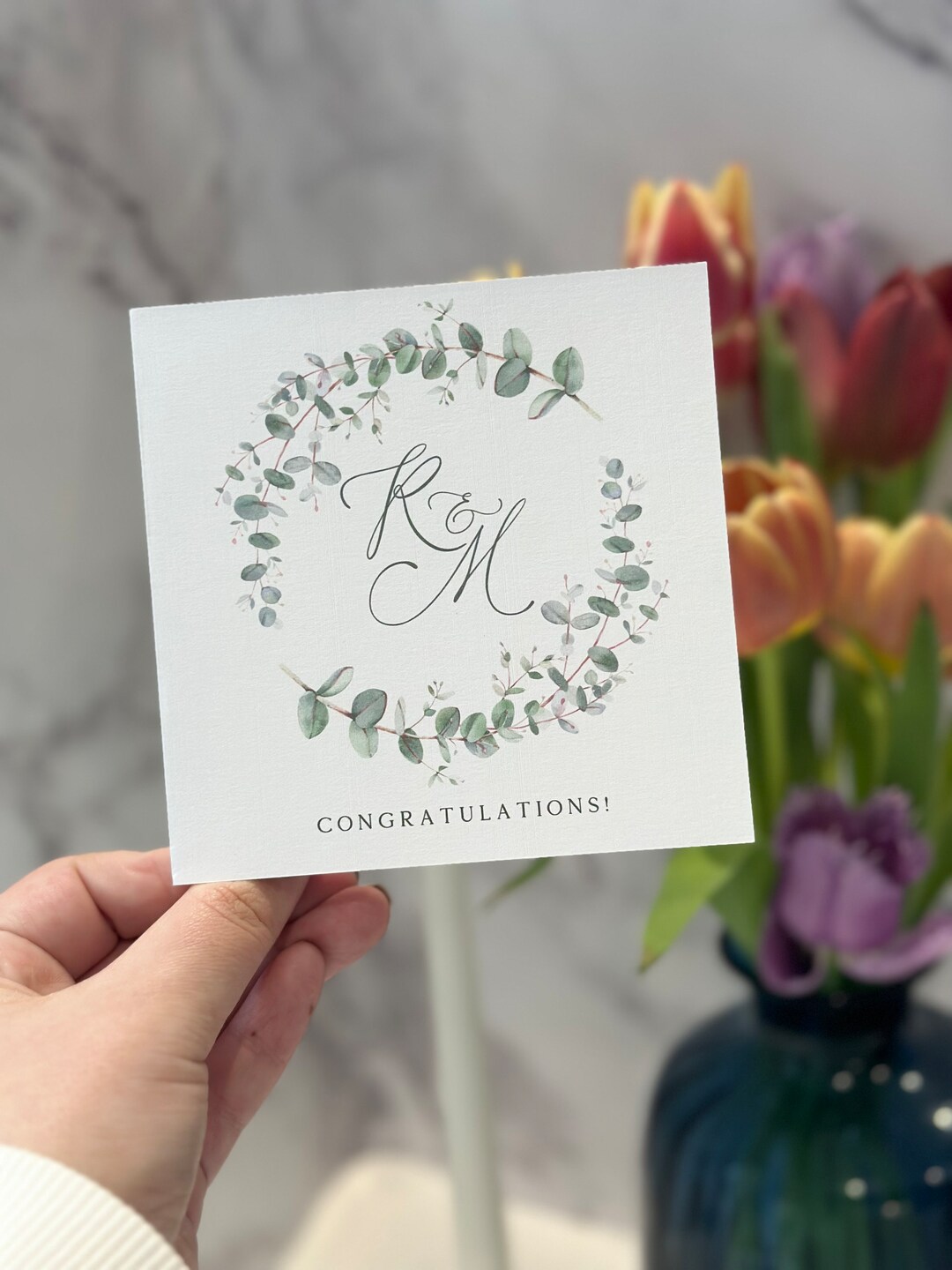 Personalised Wedding Card: Couple Initials, Luxury Eucalyptus Design - Etsy
