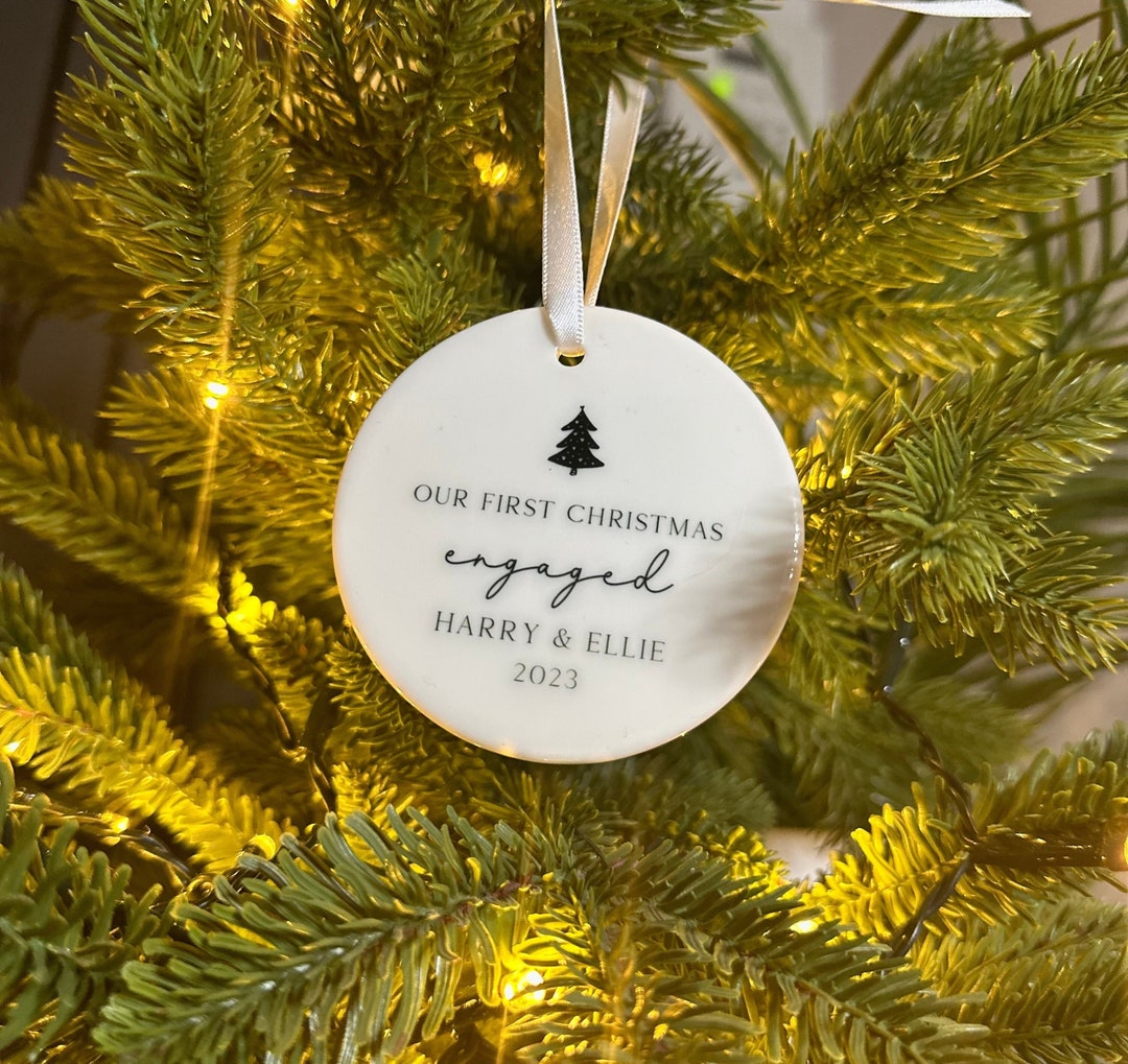 Personalised First Christmas Engaged Bauble Engagement Gifts Couple ...