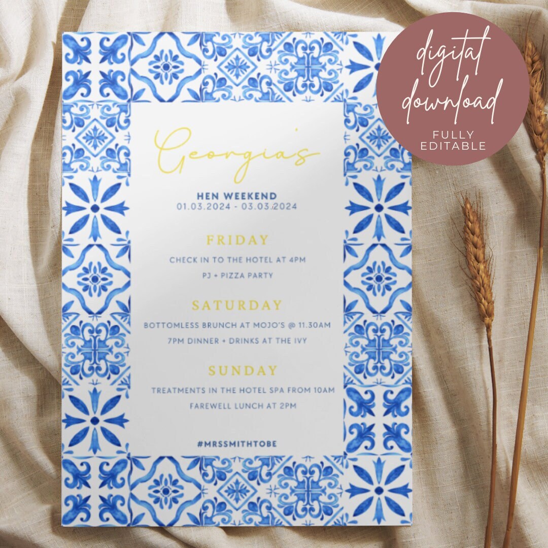 Mediterranean Hen Party Bundle: Invitation, Itinerary & Menu (digital ...
