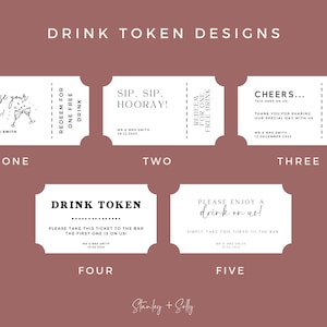 Drink Tokens Perfect for a Wedding or Party 5 Designs Choice of Colour ...