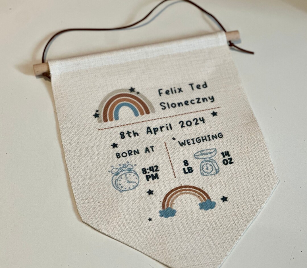 Personalised Baby Statistics Flag | Baby Announcement | Nursery Birth ...