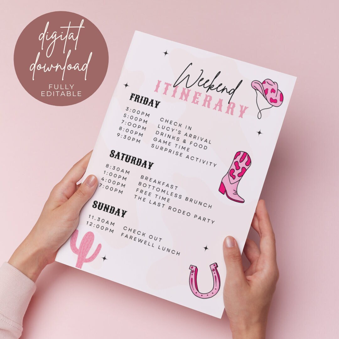 Last Rodeo Hen Itinerary Template | Hen Weekend Itinerary | Digital Hen ...