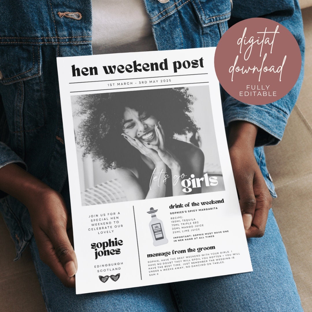 Digital Hen Weekend Let's Go Girls Rodeo Newspaper Template | Hen ...