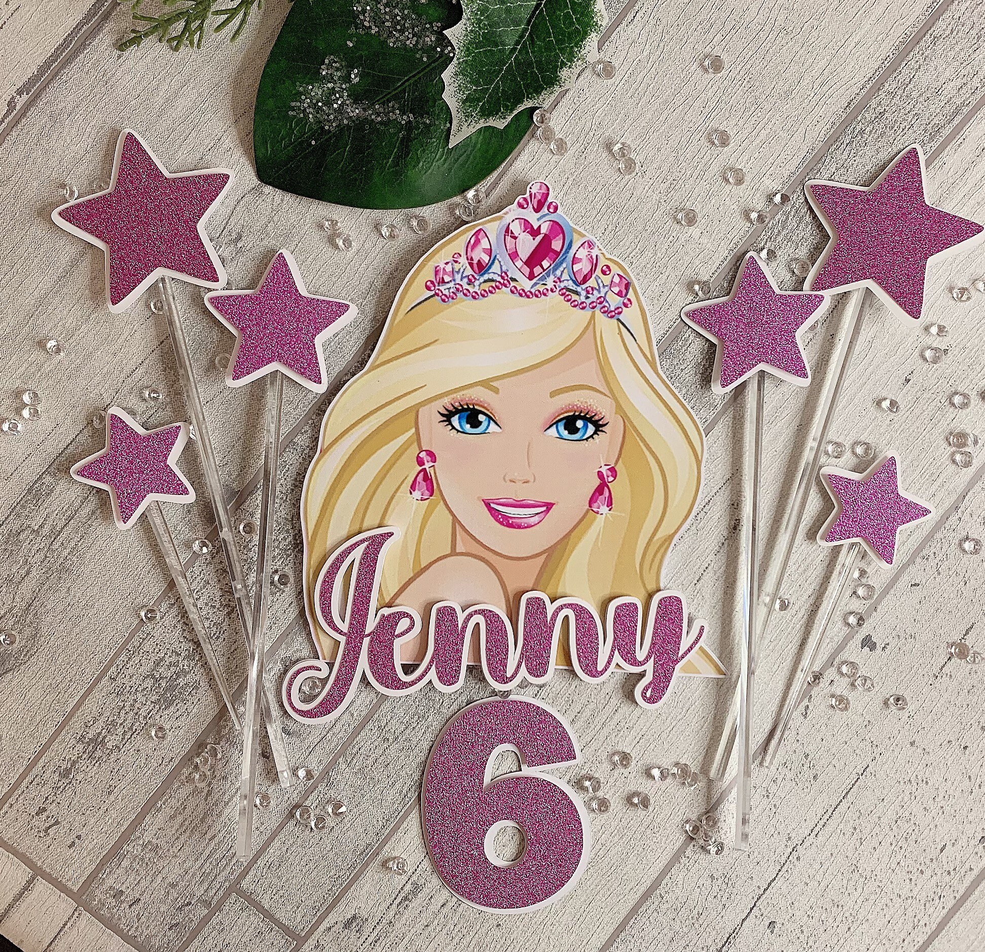 Barbie Themed Glitter Cake Topper Personalised With Name & Age | Etsy UK