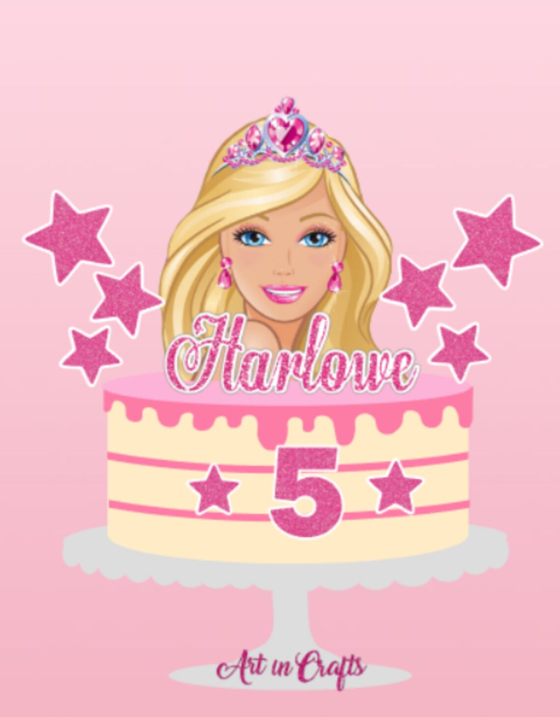 Barbie Themed Glitter Cake Topper Personalised With Name & Age - Etsy